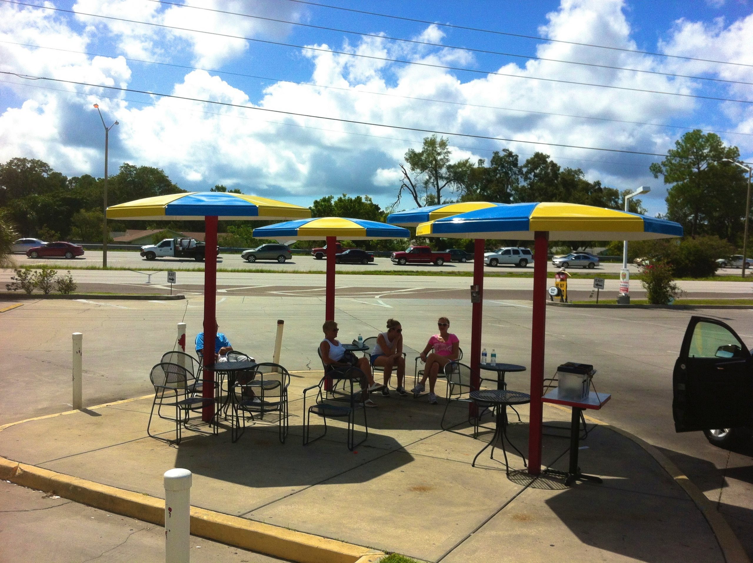8′ Octagonal Umbrella With Valance in Blue and Yellow On Existing Poles ...